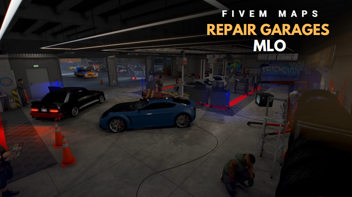 Repair Garages MLO Pack - 5 Locations, Working Lifts & LODs – Fivem Mlo | Fivem Maps Shop